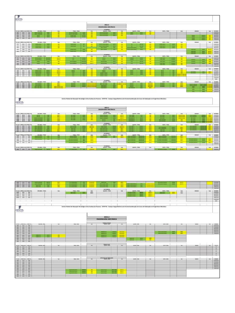 Horário de Aulas Engenharia Mecânica 2022.2 | PDF | Science | Engenharia