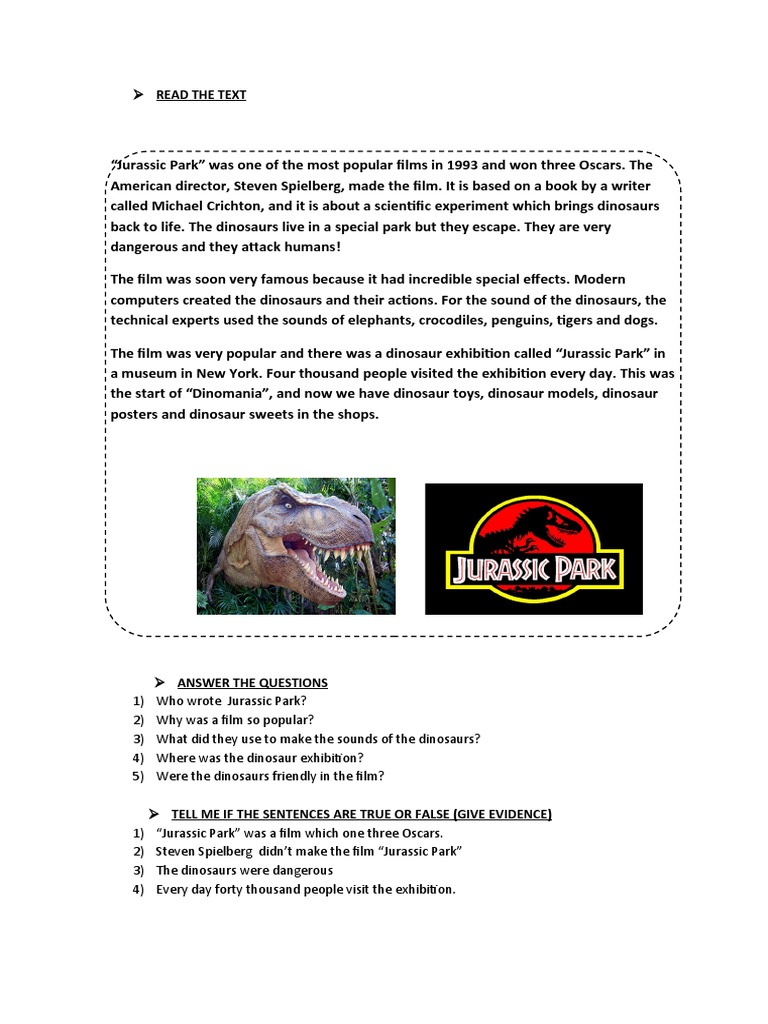 Jurassic Park Film Study Guide | PDF | Dinosaurs