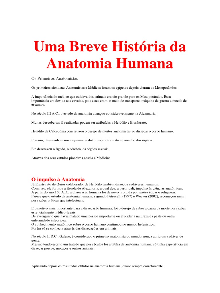 Uma Breve História Da Anatomia Humana Pdf Leonardo Da Vinci Anatomia