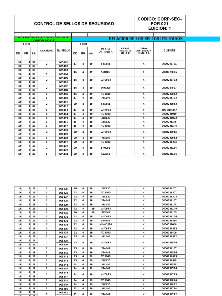 Formato Control Sellos Seguridad 5401 Al 5500 | PDF