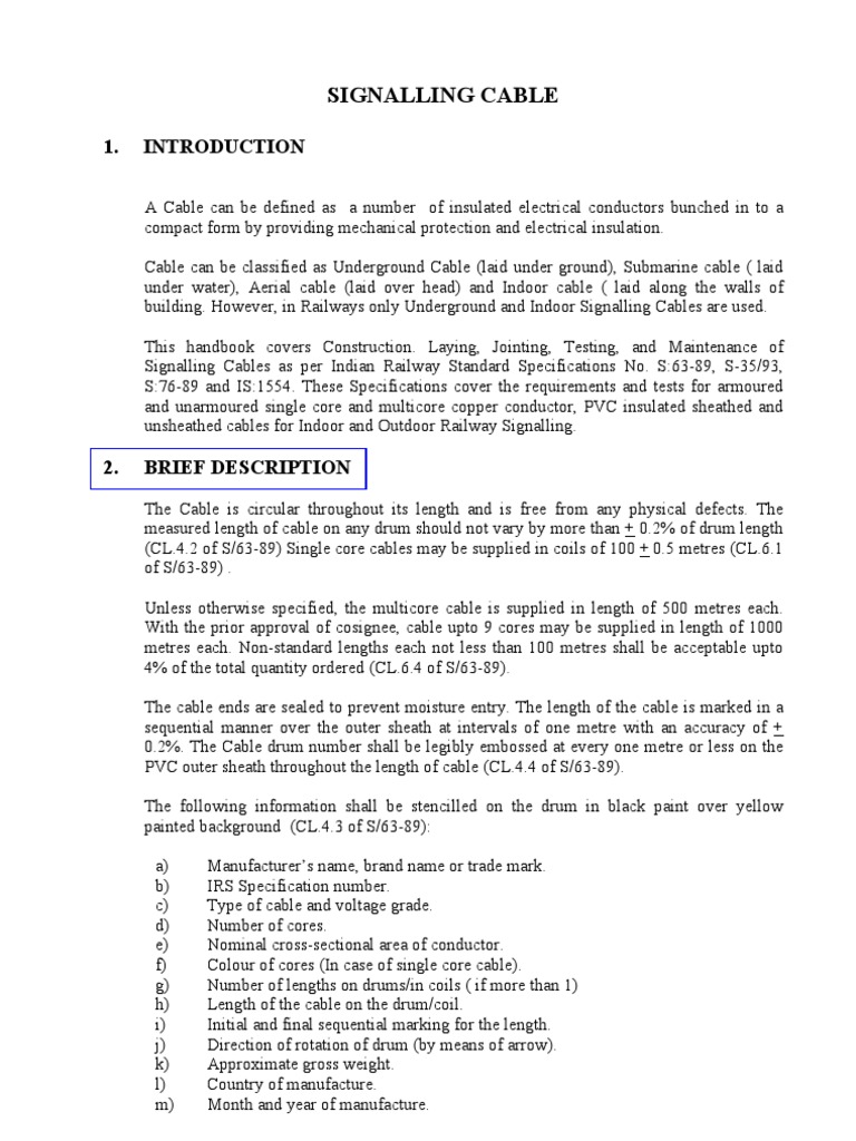 Rail Signalling Cable Specifications | PDF | Electrical Wiring ...