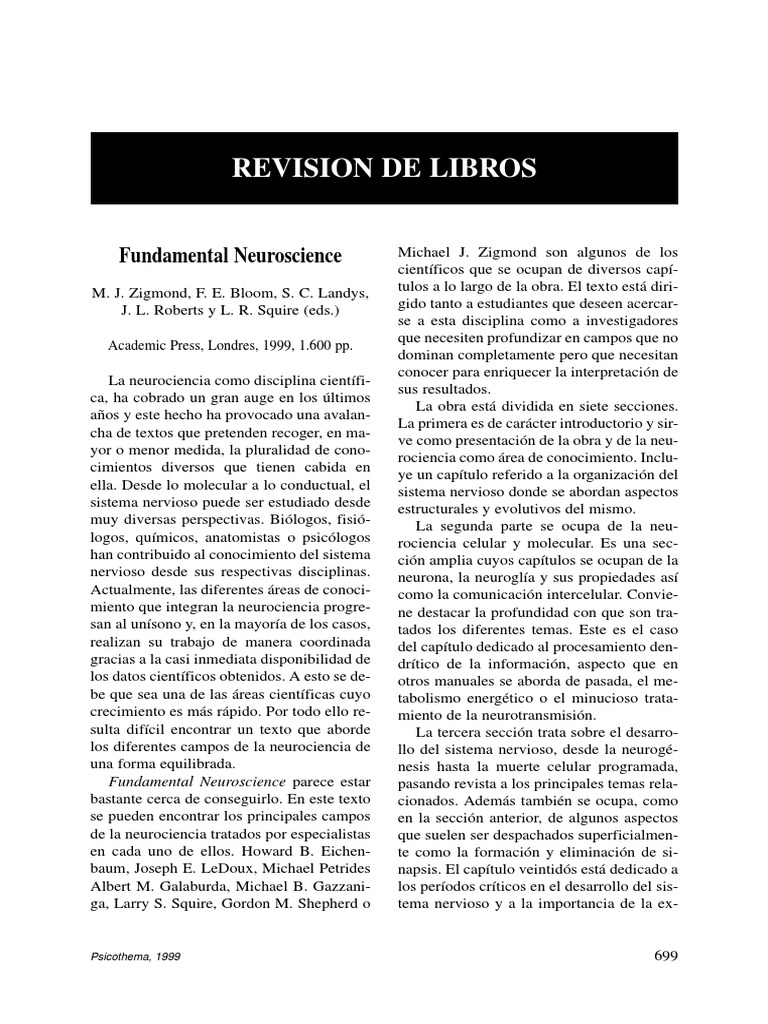 Revision de Libros: Fundamental Neuroscience | PDF