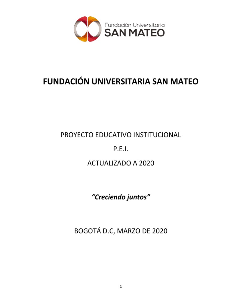 Fundación Universitaria San Mateo: Proyecto Educativo Institucional P.E.I. Actualizado A 2020 ...