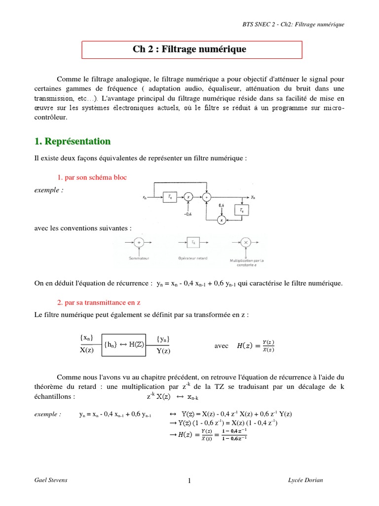 Ch2-Filtrage Numerique | PDF | Filtre (électronique) | Traitement du signal