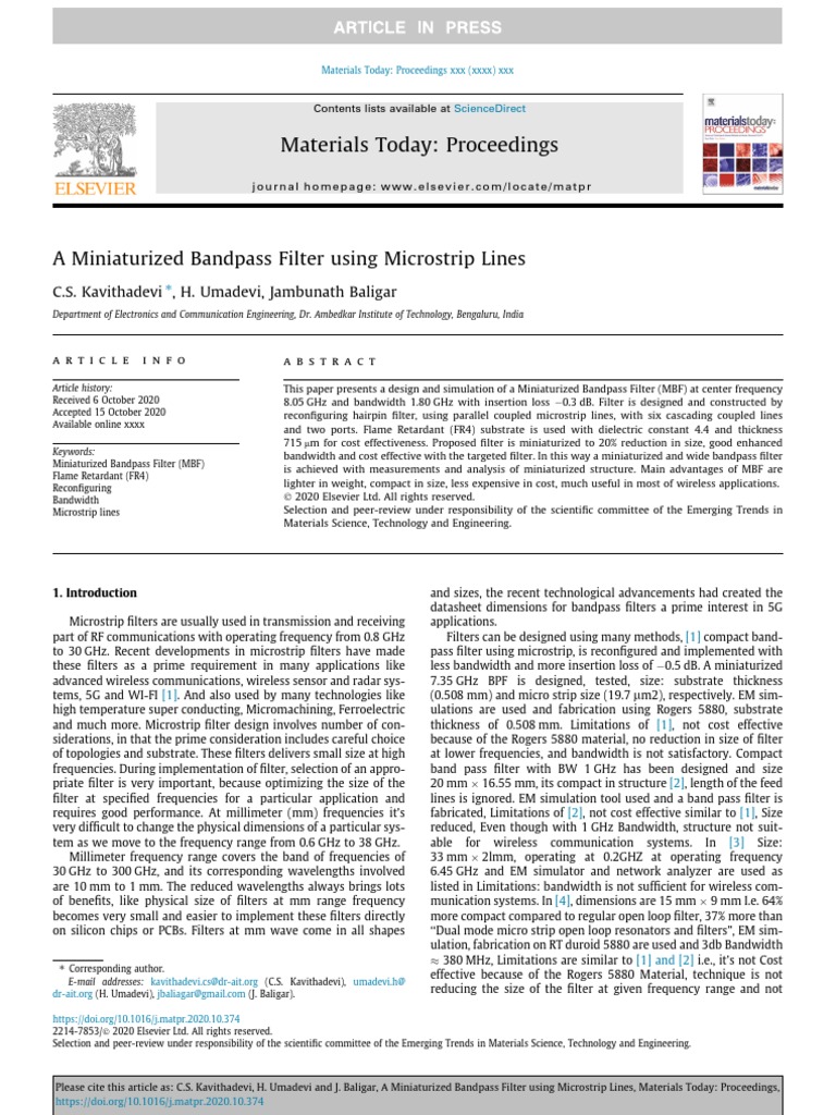 A Miniaturized Bandpass Filter Using Microstrip Lines | PDF | Filter (Signal Processing ...