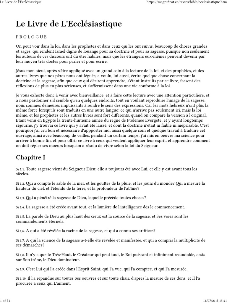 Ben Sira Le Sage Le Livre de L'ecclésiastique | PDF | Droit | Religion ...