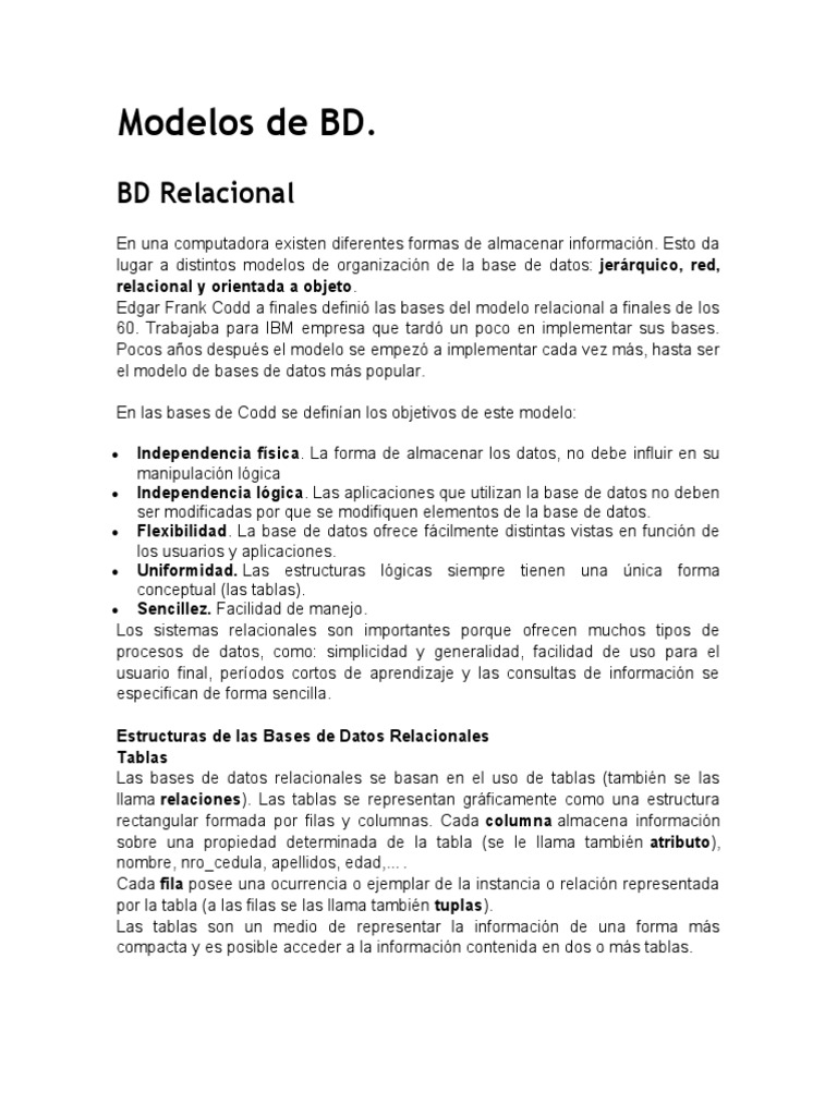 Independencia de Datos en BD Relacional | PDF | Base de datos ...