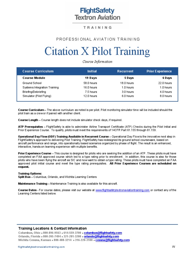 FS - P - Citation X Pilot Training | PDF | Aviation | Transport