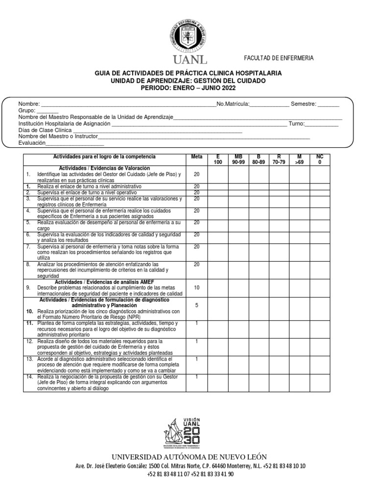 6° sem Gestion del Cuidado | PDF | Enfermería | Evaluación