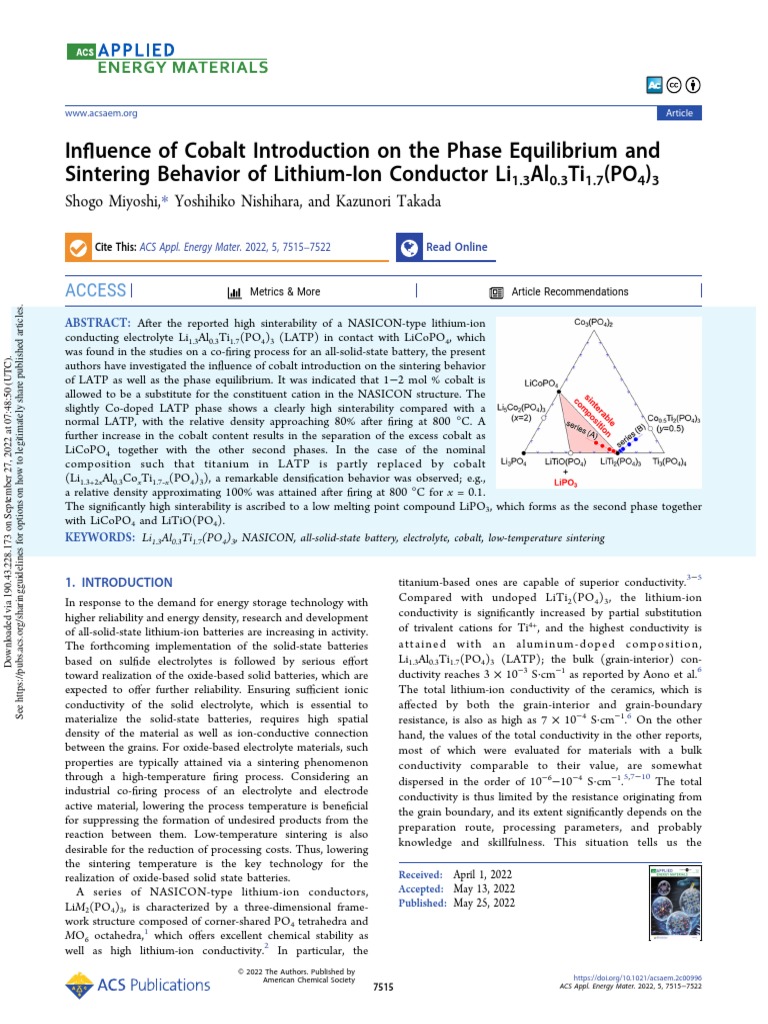 In Uence of Cobalt Introduction On The Phase Equilibrium and Sintering ...