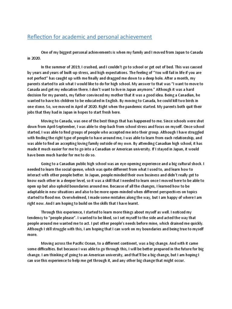 Reflection For Academic Personal Achievement | PDF | Psychological ...