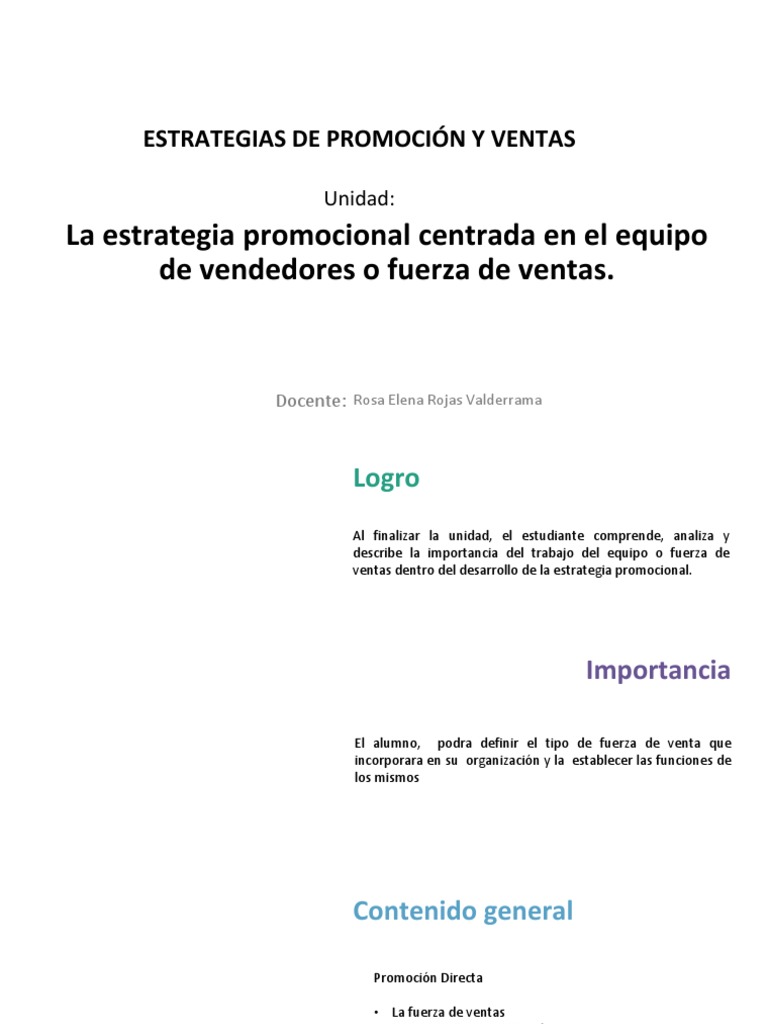 U4 - La Estrategia Promocional Centrada en El Equipo de Vendedores o ...