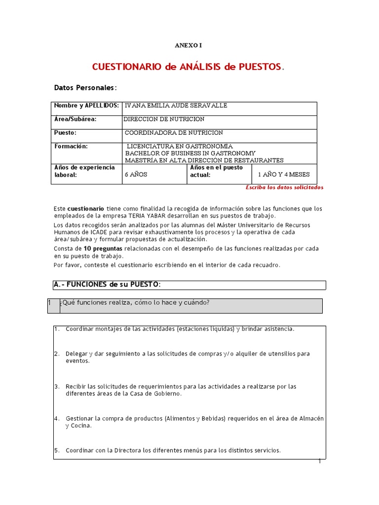 Ficha Descripcion de Puesto | PDF