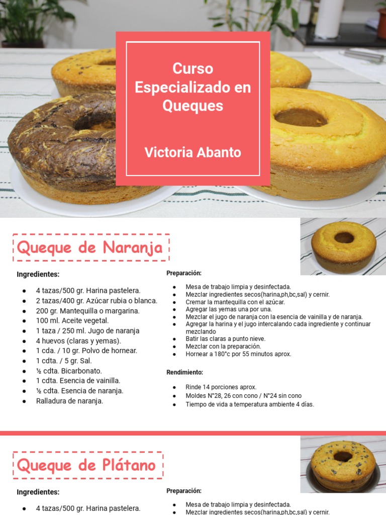 Recetario - Curso Especializado en Queques - Victoria Abanto | PDF | Huevo como alimento | Chocolate