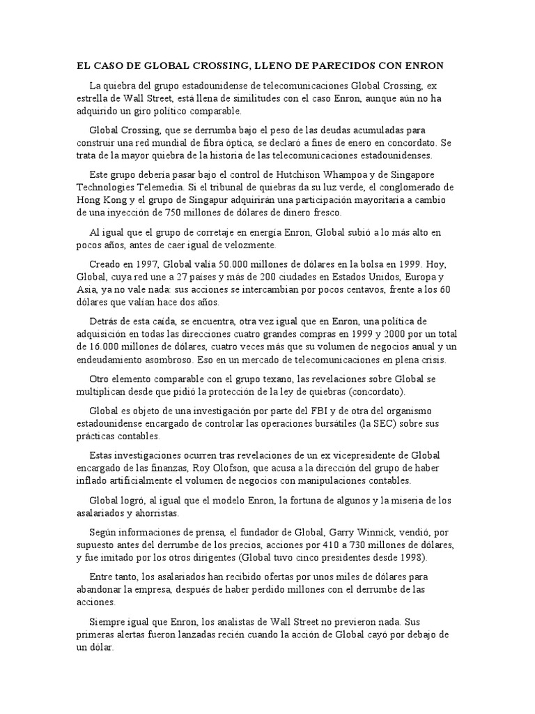 El Caso de Global Crossing Lleno de Pare | PDF | Enron | Economias