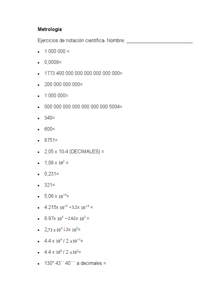 Ejercicios de Notación Científica | PDF
