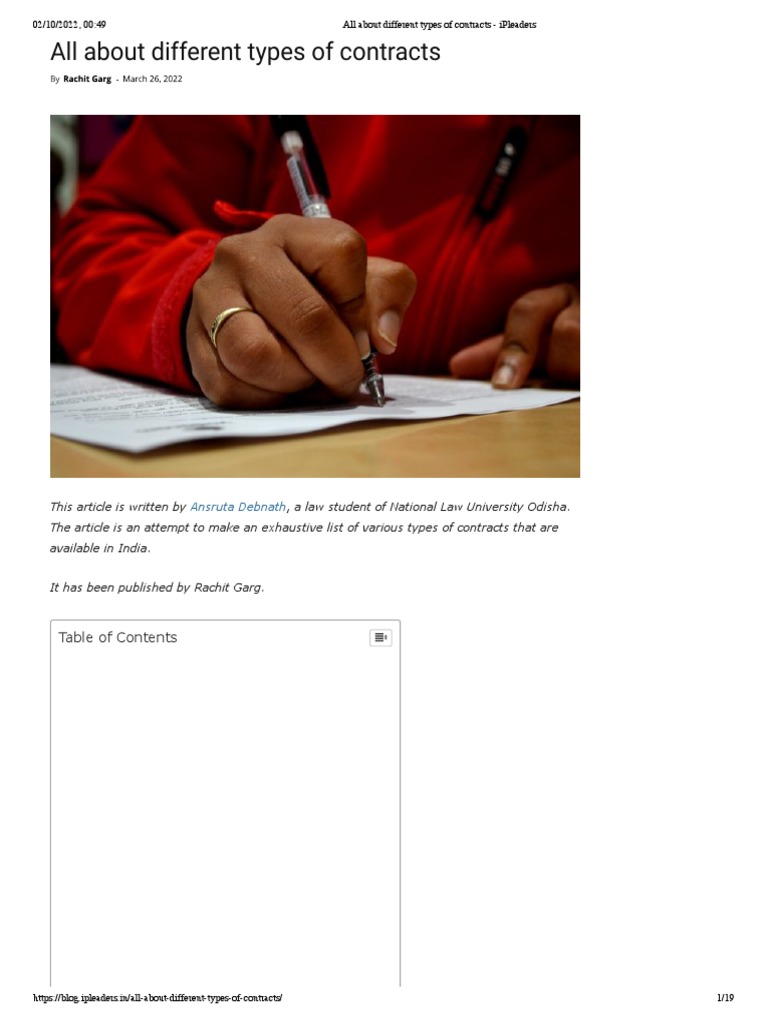 All About Different Types of Contracts - Ipleaders | PDF | Guarantee | Option (Finance)