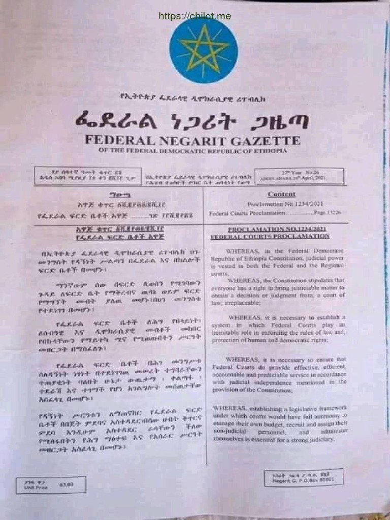 Federal Courts Proclamation 1234/2021 | PDF