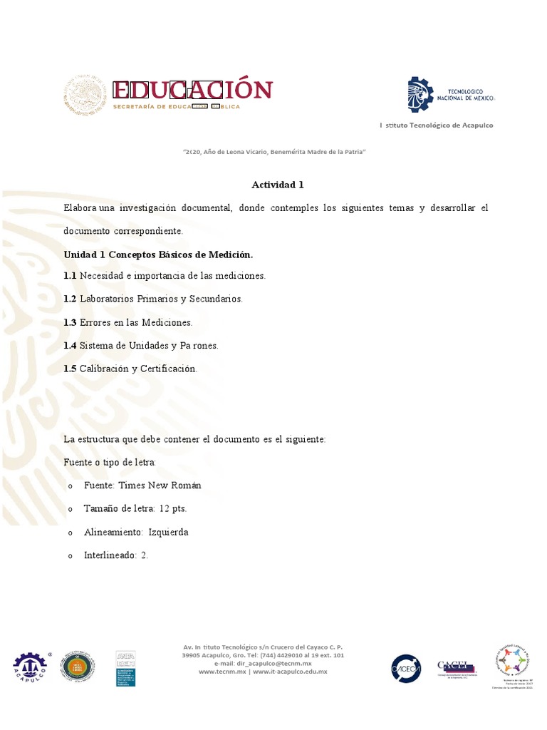 Actividad 1 Unidad 1 MyN 7-8 | PDF | Metrología | Science