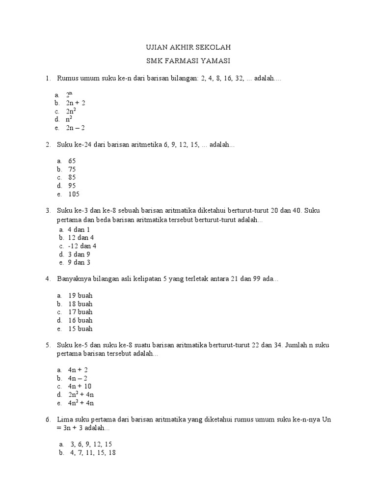 Soal Matematika UAS 2021-2022 | PDF
