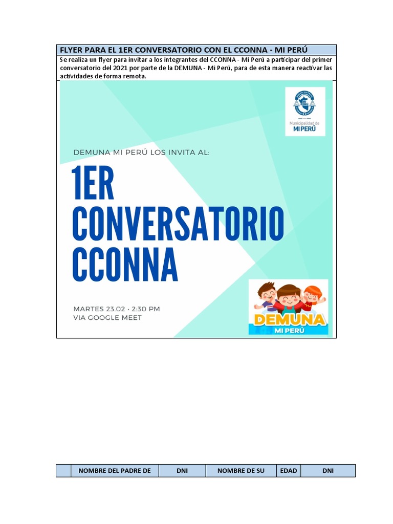 Flyer para El 1er Conversatorio Con El Cconna | PDF
