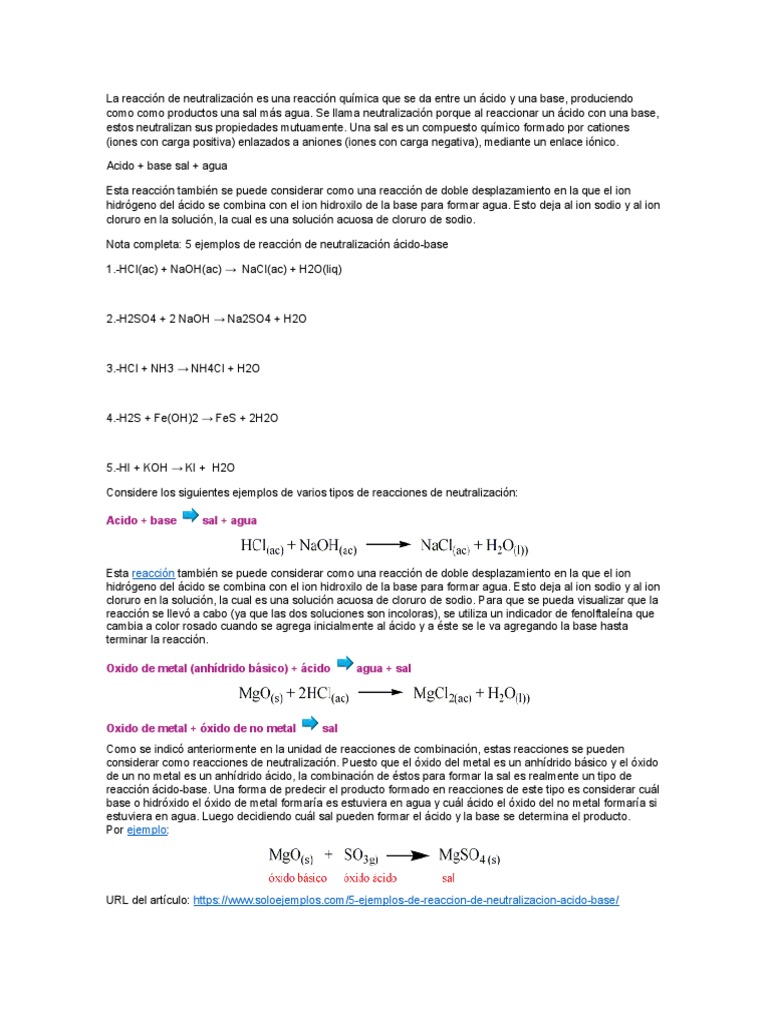 Reacciones Acido Base | PDF | Sal (química) | Hidróxido de sodio