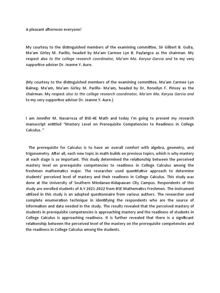 Manuscript Defense Script | PDF