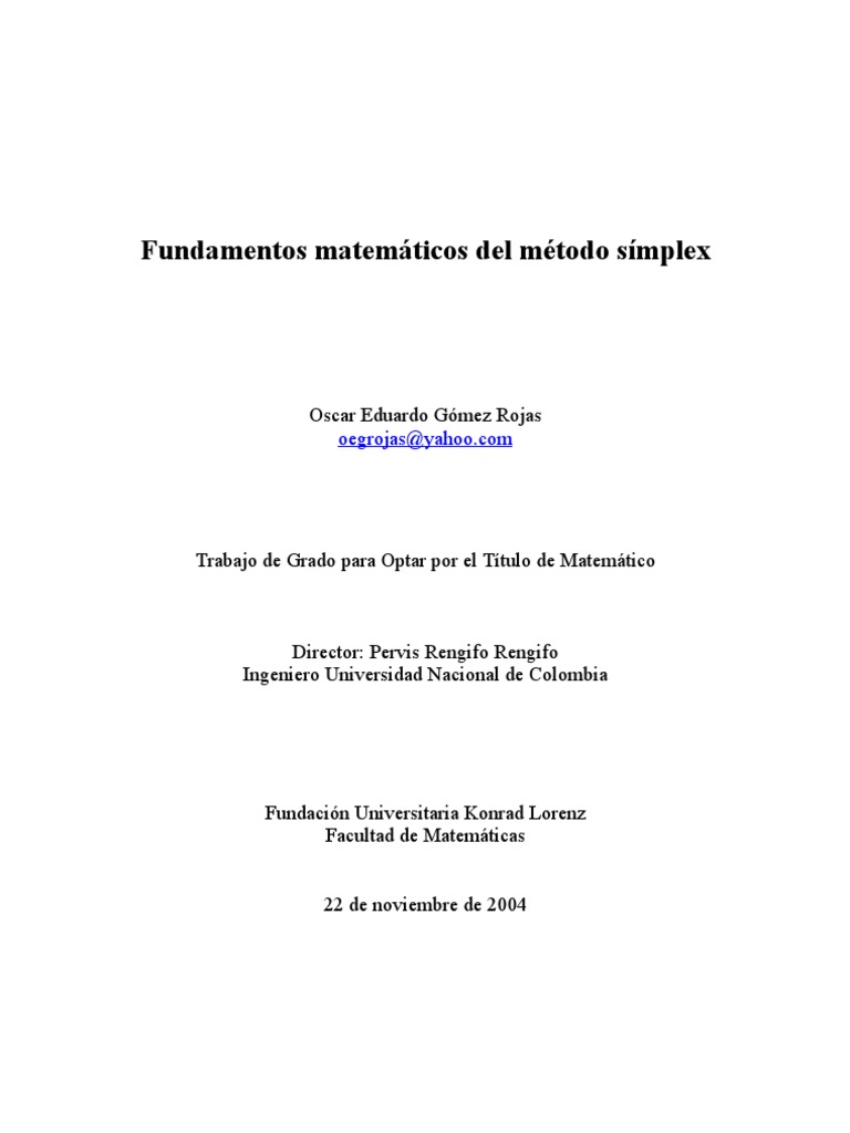 Fundamentos Matemáticos Del Método Simplex | PDF | Conjunto convexo ...