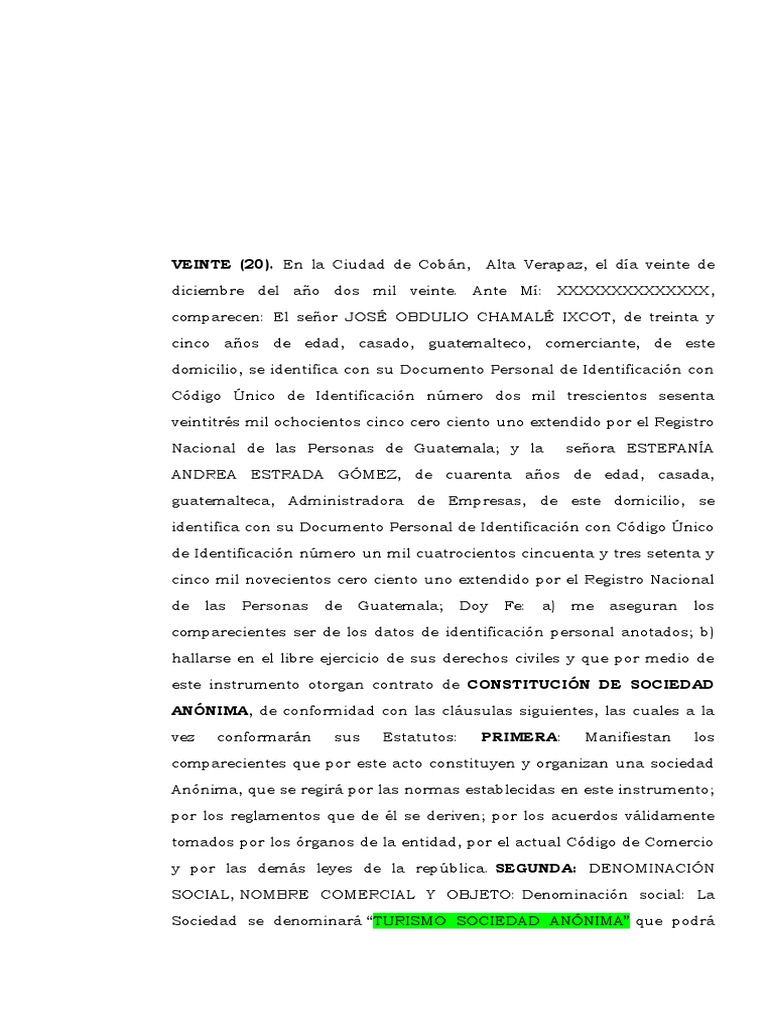 Constitucion de Sociedad Anonima | PDF | Business