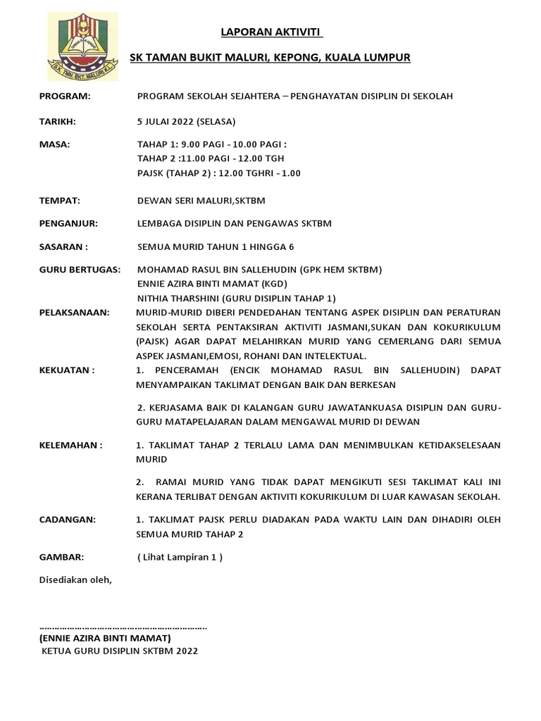 Laporan Ringkas Aktiviti Panitia Babcbt Selasa 5.7 | PDF | Seni | Sains ...