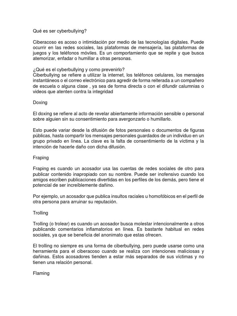 Tipos y prevención del ciberacoso | PDF | Acoso cibernético | Troll de ...