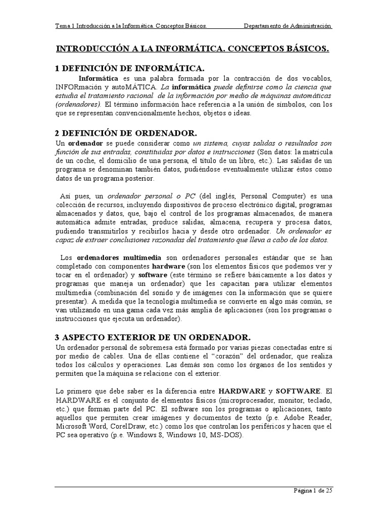 Tema1 - Informatica - Basica Retocado | PDF | Microprocesador | Escáner de imagen