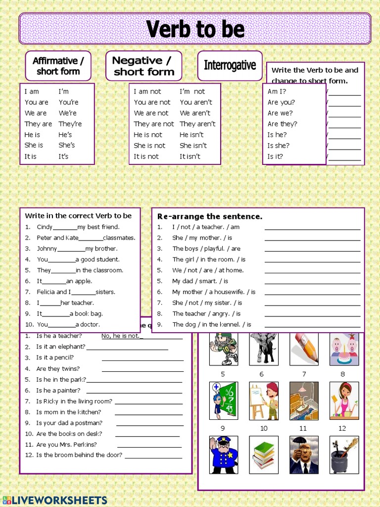 Write The Verb To Be and Change To Short Form.: Re - Arrange The ...