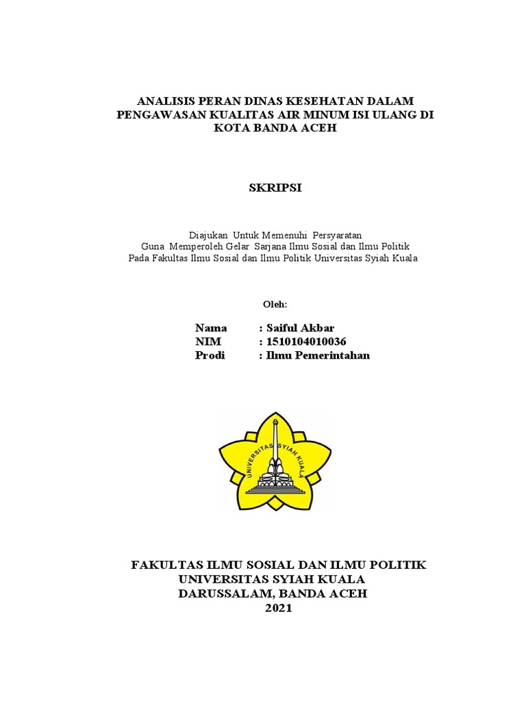 Analisis Peran Dinas Kesehatan Dalam Pengawasan Kualitas Air Minum Isi ... Analisis Peran Dinas Kesehatan Dalam Pengawasan Kualitas Air Minum Isi ...