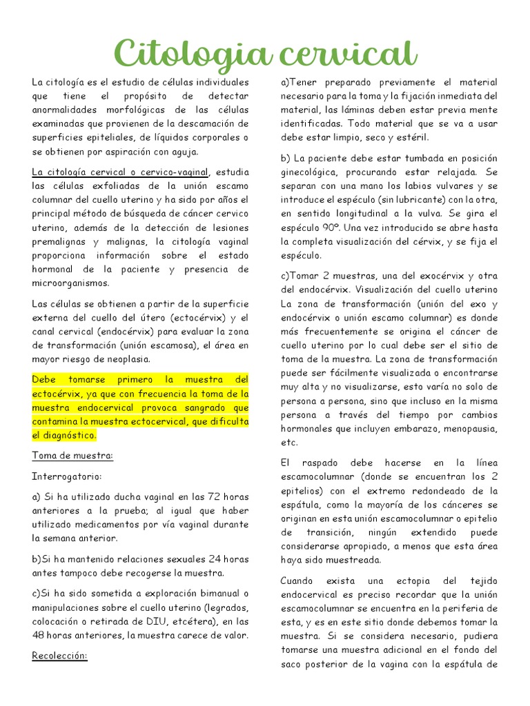 Citología Cervical: Técnica y Proceso | PDF | Cáncer de mama | Vagina