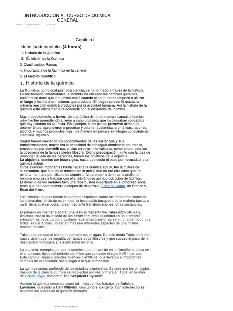 Introduccion Al Curso de Quimica General | PDF | Química | Hipótesis