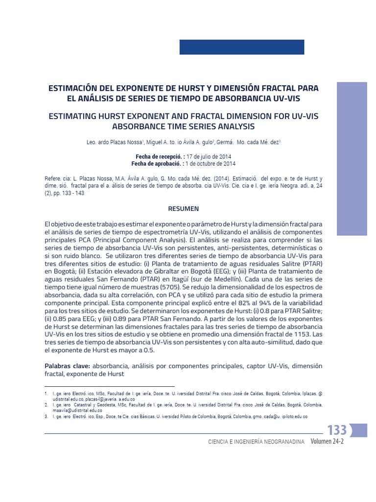 Estimation of The Hurst Exponent and Fractal Dimension Uv-Vis | PDF | Matemáticas