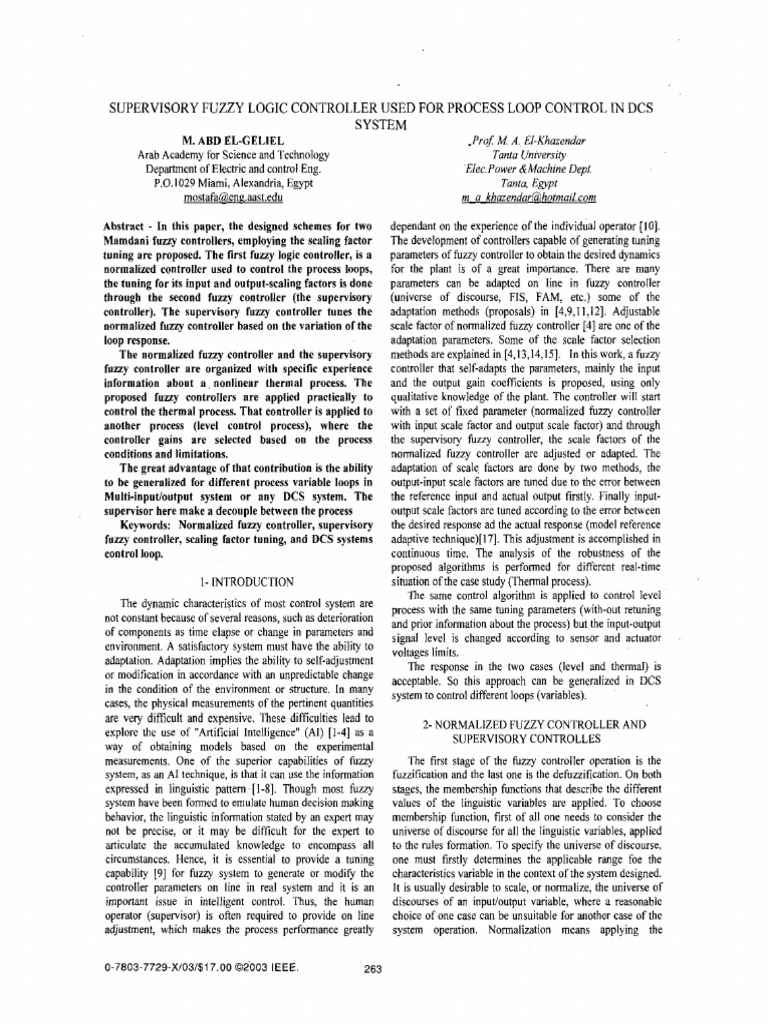 Supervisory Fuzzy Logic Controller Used For Process Loop Control | PDF | Control Theory | Fuzzy ...