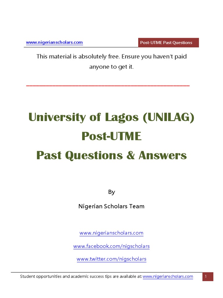 Unilag - Post Utme Questions | PDF | Test (Assessment) | University And ...