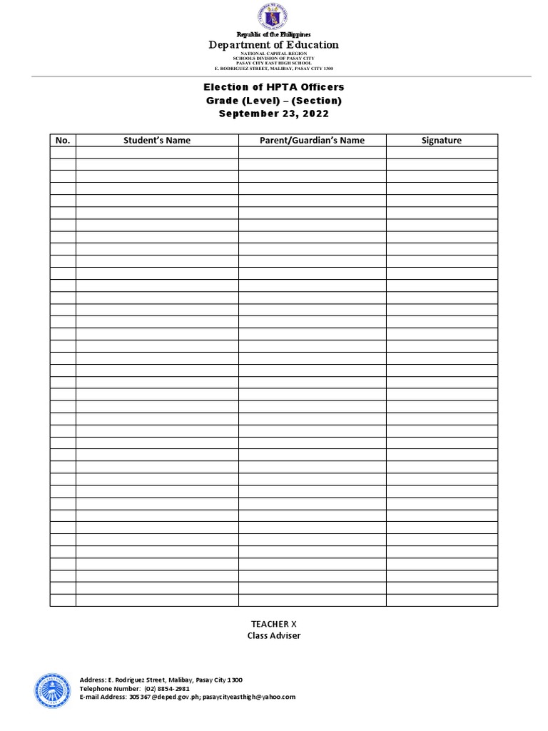 HPTA Attendance Sheet | PDF