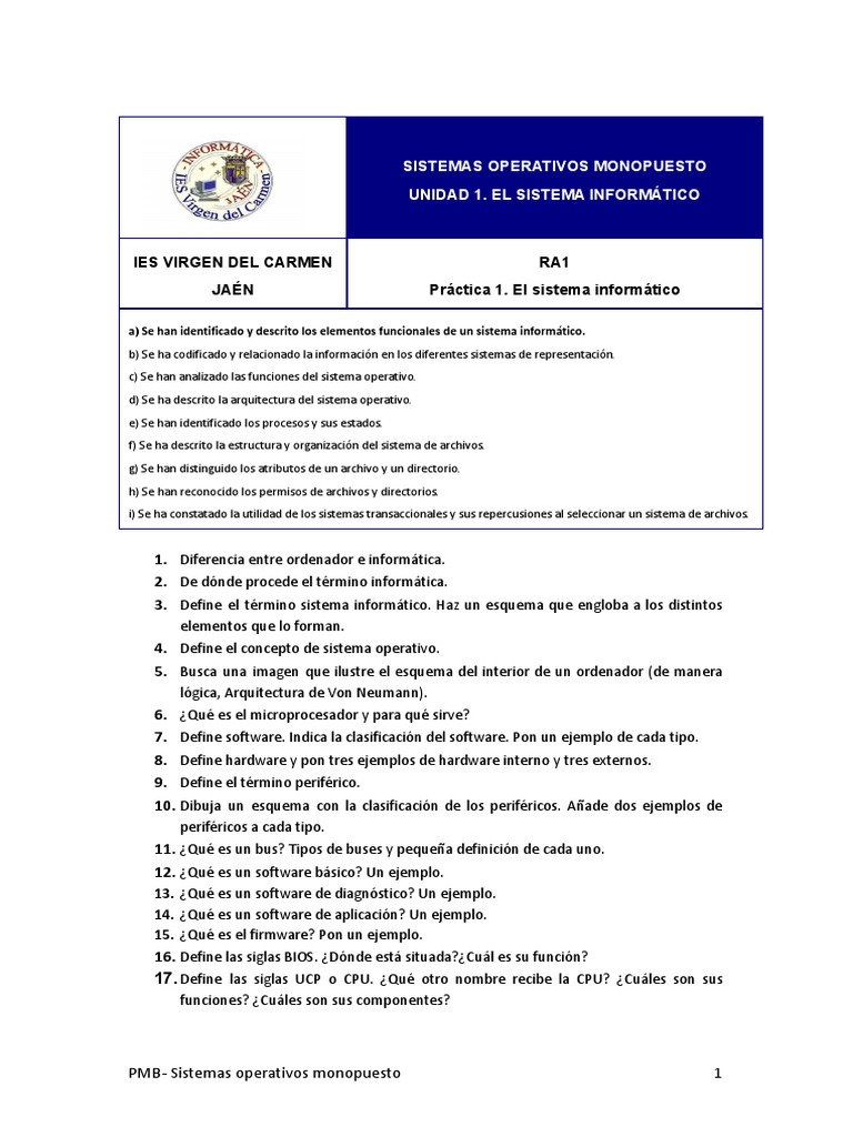 Práctica1 El Sistema Informático Preguntas De Examen Pdf