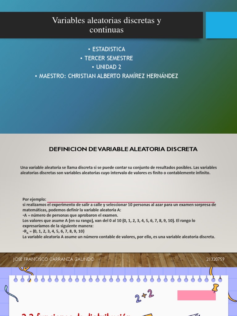 Variables Aleatorias Discretas y | PDF | Variable aleatoria | Distribución de probabilidad