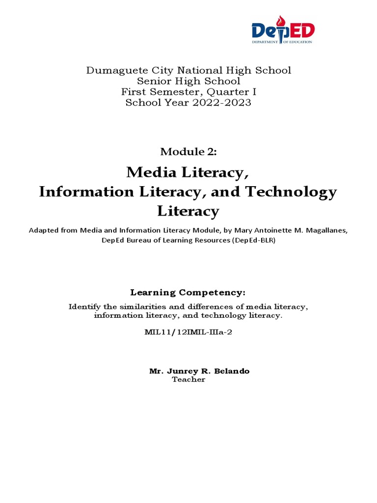 Q1 W2 Media Literacy Information Literacy and Technology Literacy | PDF Q1 W2 Media Literacy Information Literacy and Technology Literacy | PDF