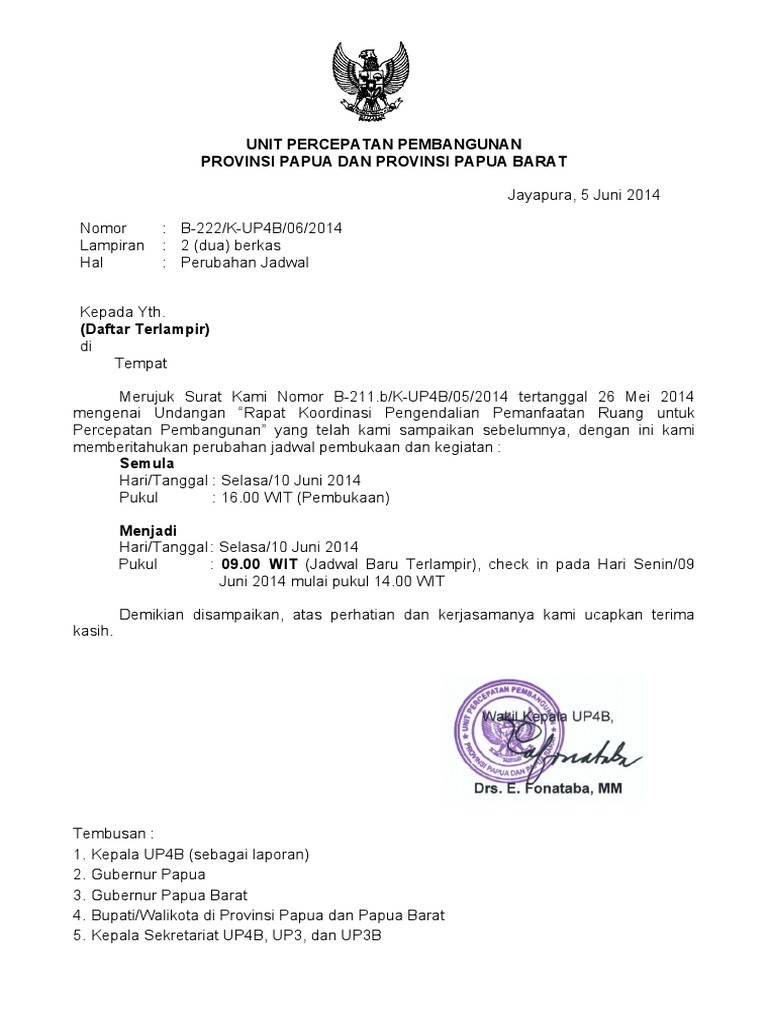 Surat Revisi Jadwal Kegiatan (Peserta) | PDF