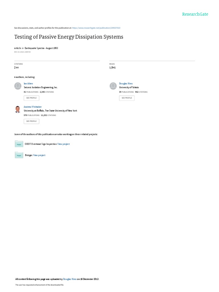 Testing of Passive Energy Dissipation Systems | PDF | Friction | Hysteresis Testing of Passive Energy Dissipation Systems | PDF | Friction | Hysteresis
