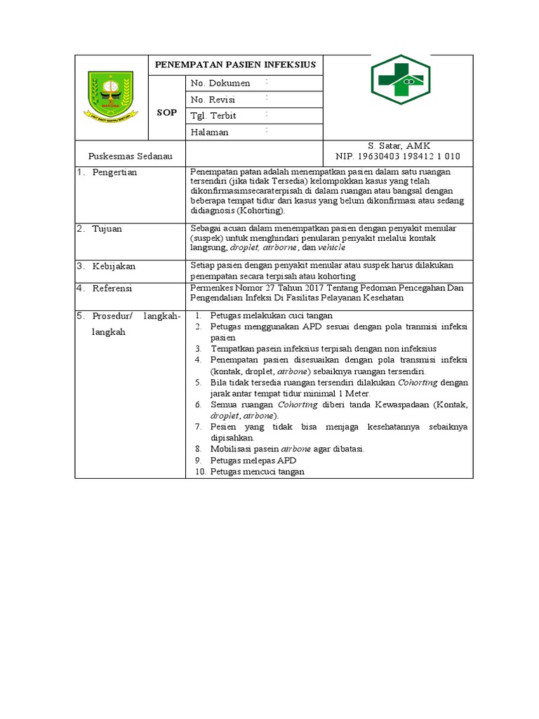 SOP Pemisahan Pasien Infeksius | PDF