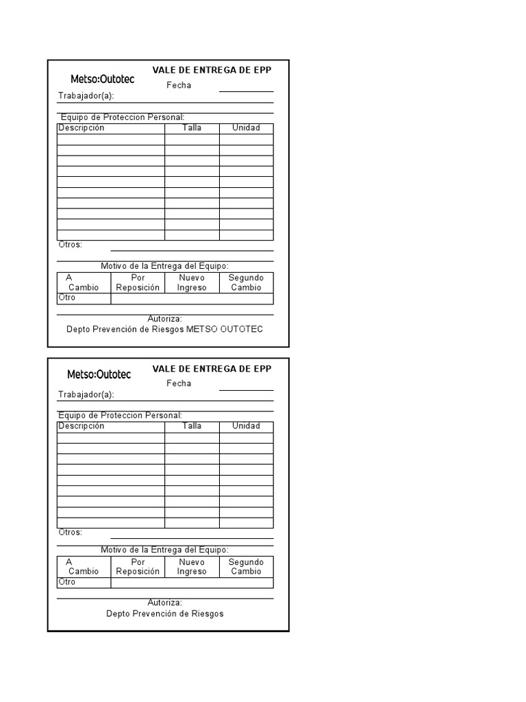 Vale para Entrega de EPP | PDF