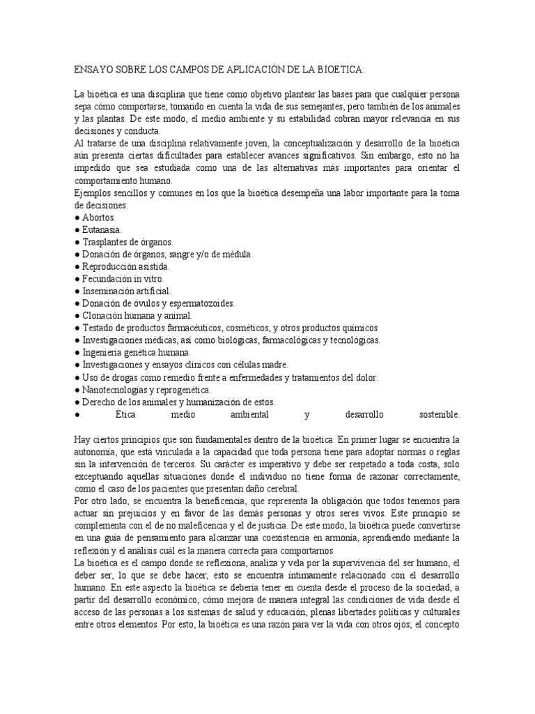 Campos de Aplicación de la Bioética | PDF | Bioética | Etica Aplicada