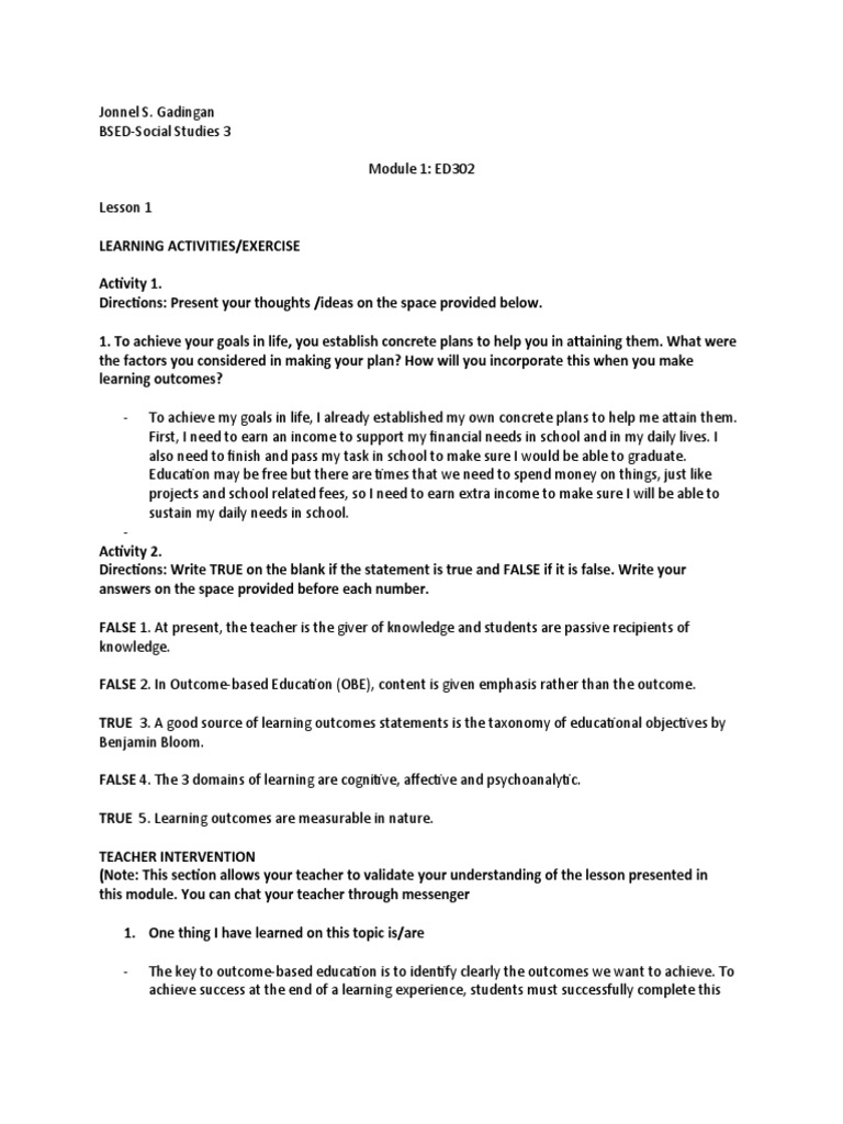 MODULE 1 Answer Ed302 | PDF | Educational Assessment | Teachers