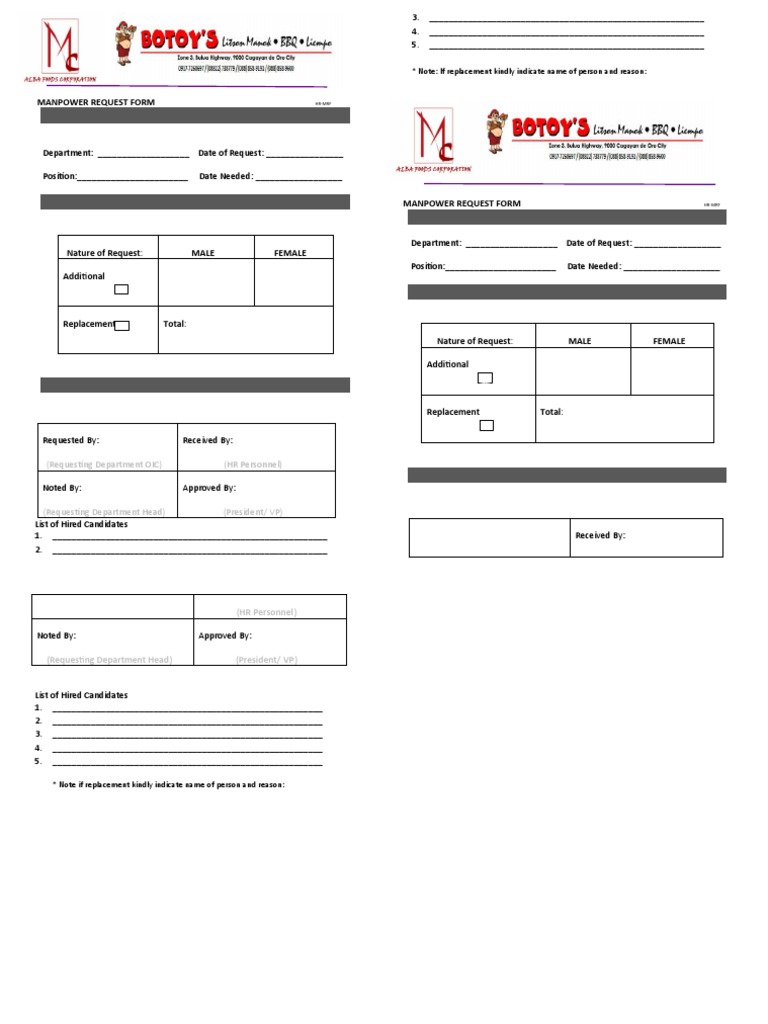 HR-MRF (Manpower Request Form) | PDF